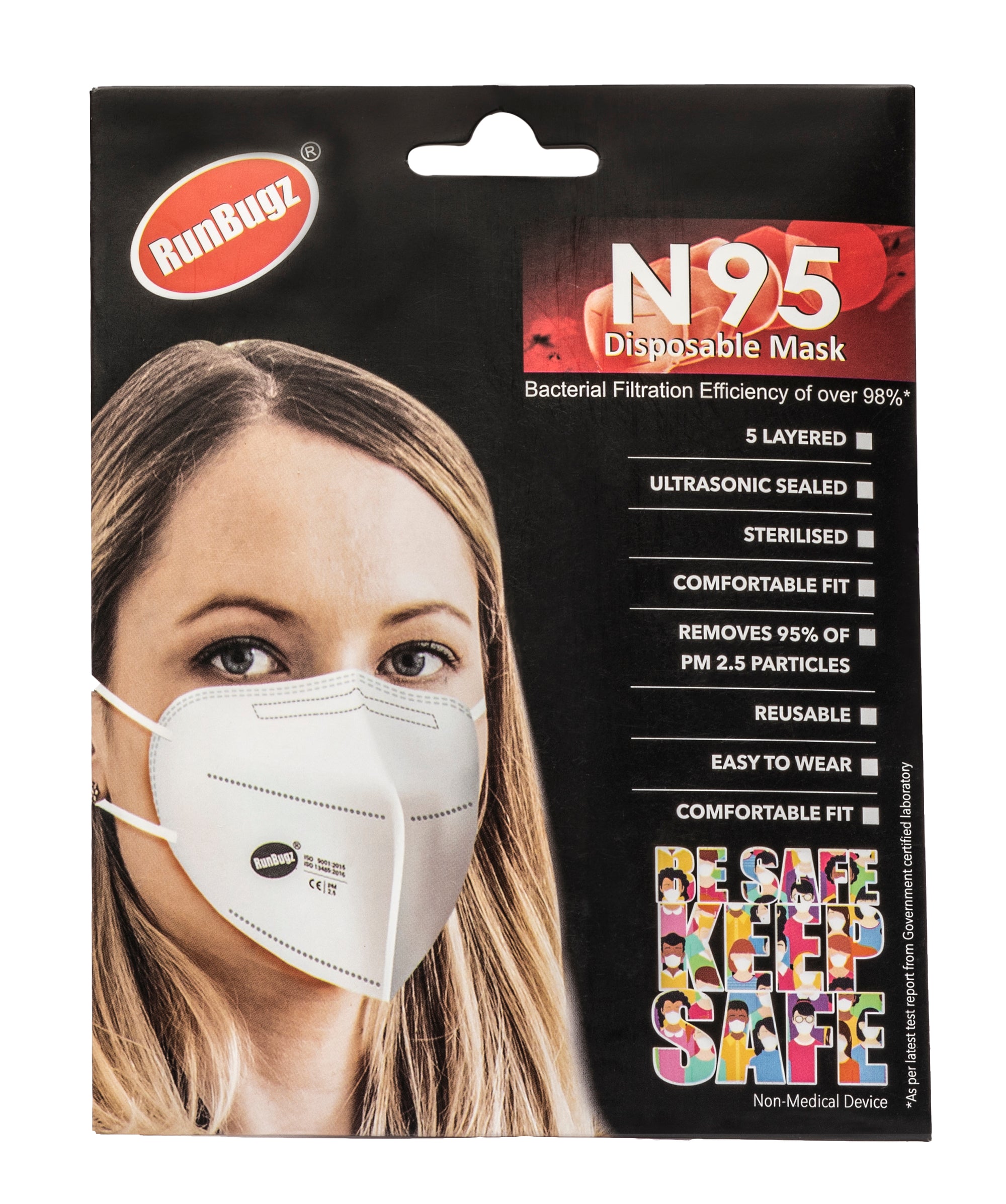RunBugz White N-95 Face Mask With 5 Layer Protection, (Pack of 10)
